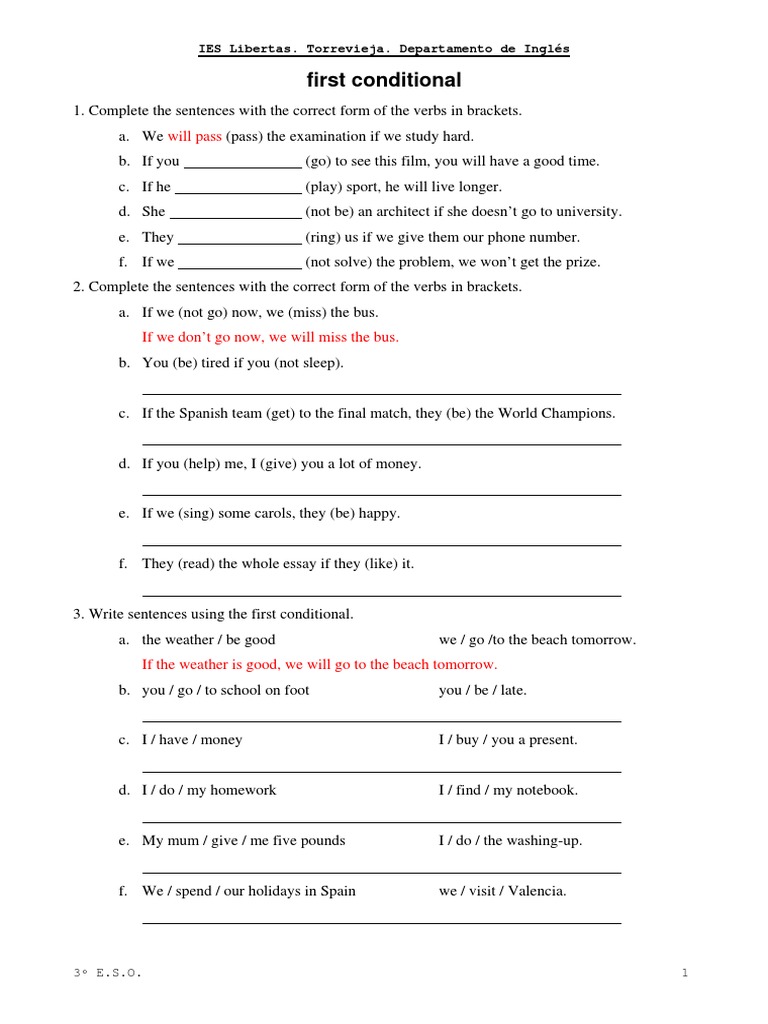 First Conditional Exercises | PDF