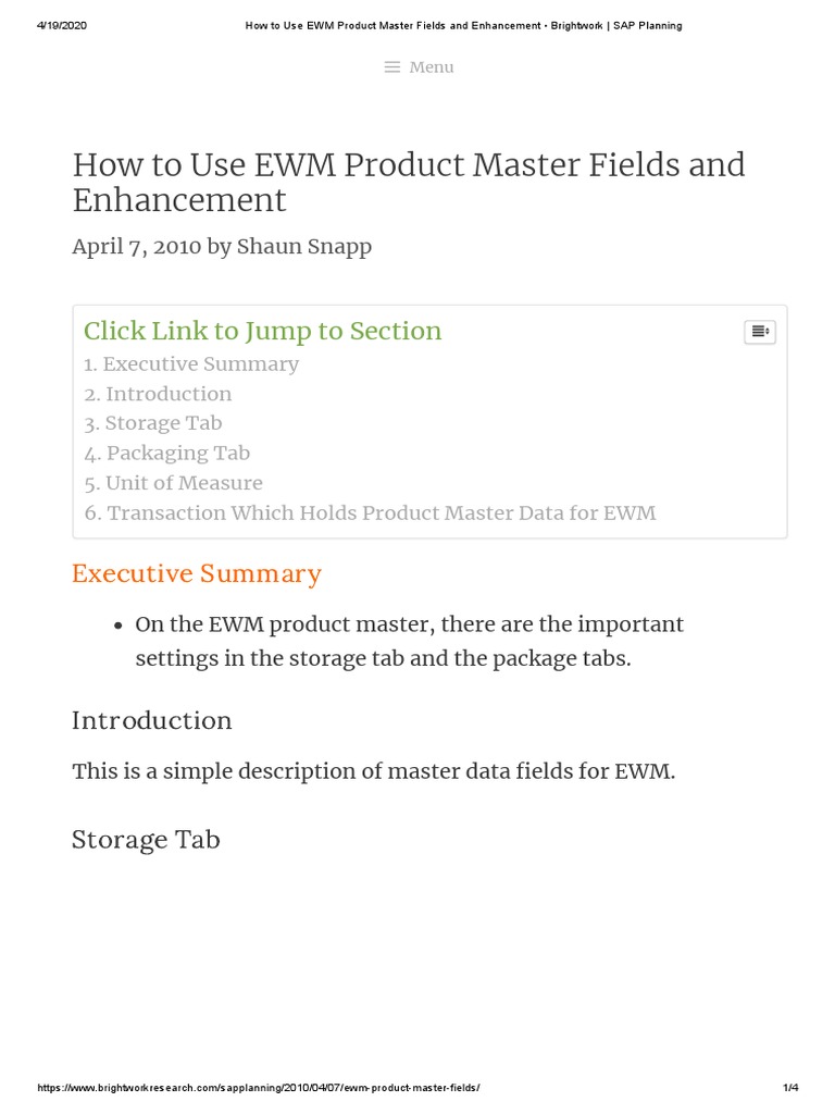 How To Use EWM Product Master Fields and Enhancement - Brightwork - SAP ...