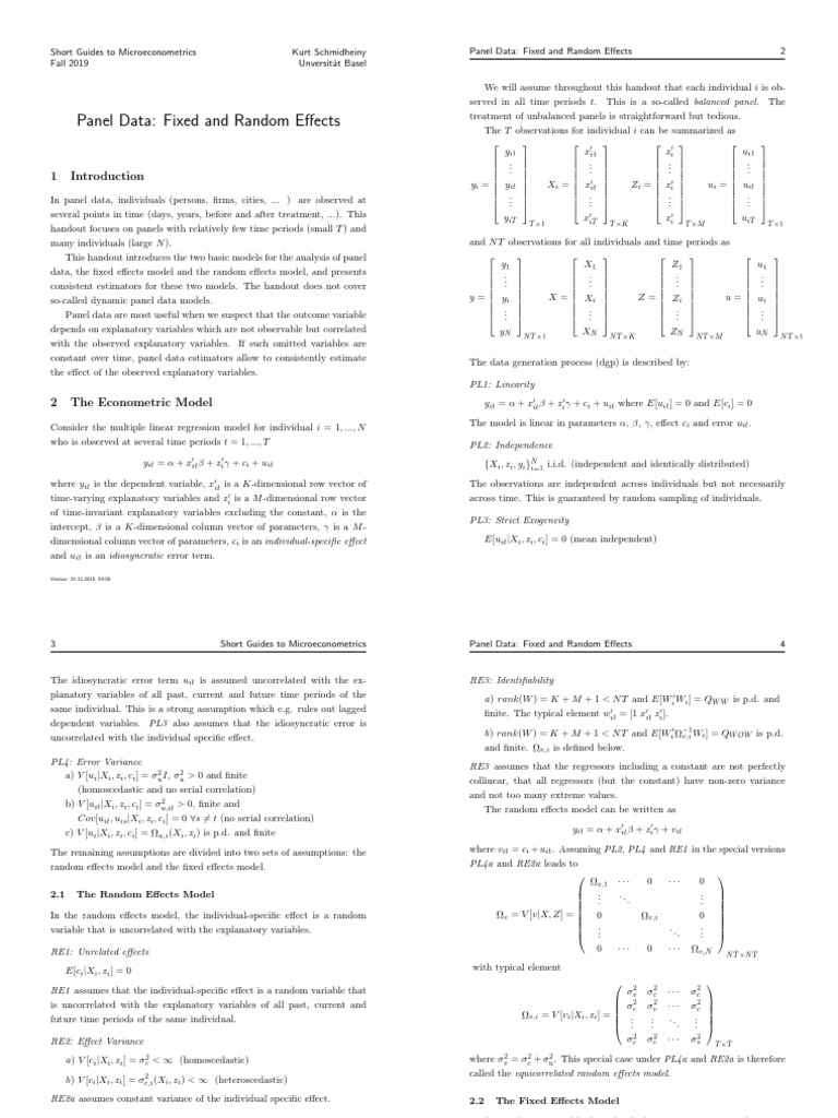 Panel Data Models Explained | PDF | Ordinary Least Squares | Fixed Effects Model