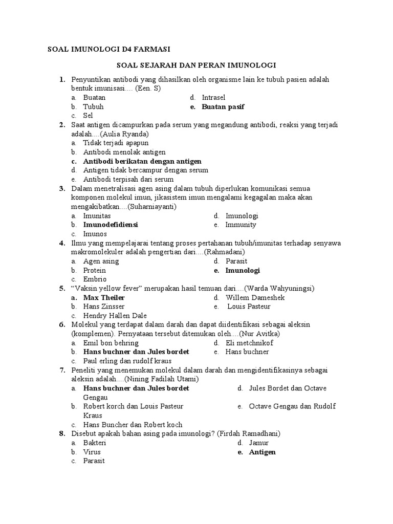 Soal Imunologi D4 Farmasi | PDF