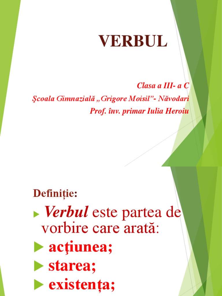 Verbul Clasa A III A | PDF