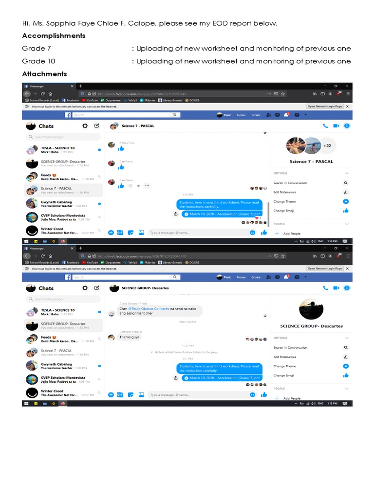 EOD Report Detailing Uploads of New Worksheets and Monitoring of ...