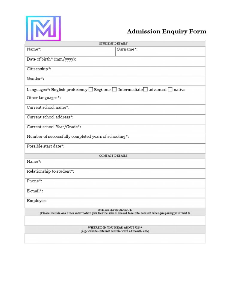 Admission Enquiry Form | PDF