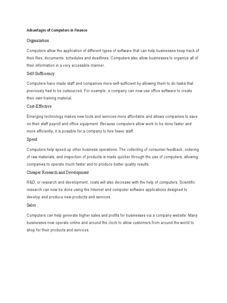 Computers' Role in Finance: Pros & Cons | PDF | Internet | Information ...