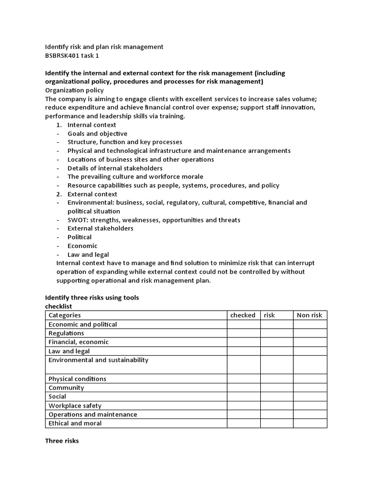 401 Task 1 | PDF | Risk | Risk Management