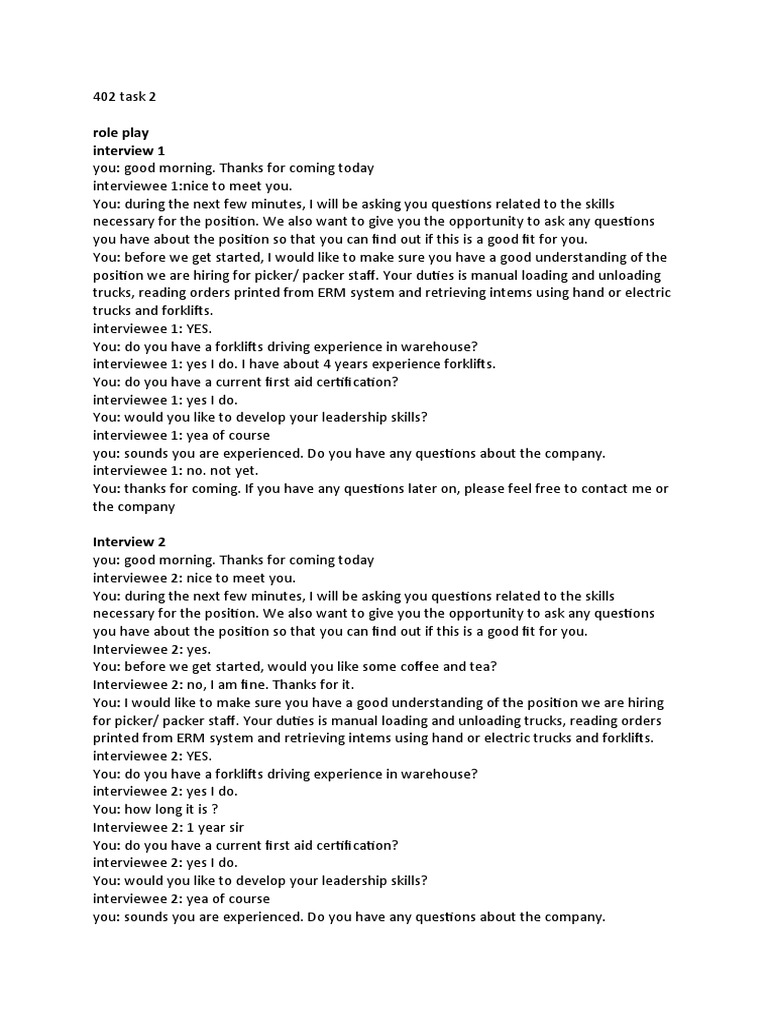 Assessing Candidate Fit for Warehouse Picker/Packer Positions: Transcripts of Two Sample Job ...