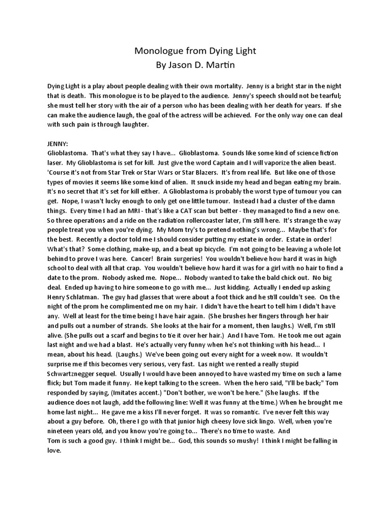 Jenny's Monologue on Death and Love | PDF