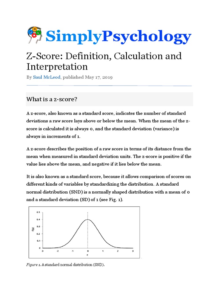 Z-Score: Definition, Calculation and Interpretation | PDF | Standard ...