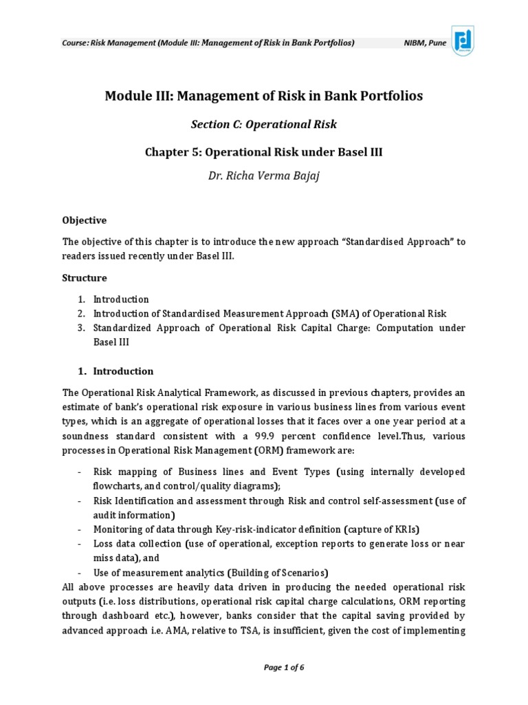 RSKMGT NIBM Module Operational Risk Under Basel III | PDF | Operational ...