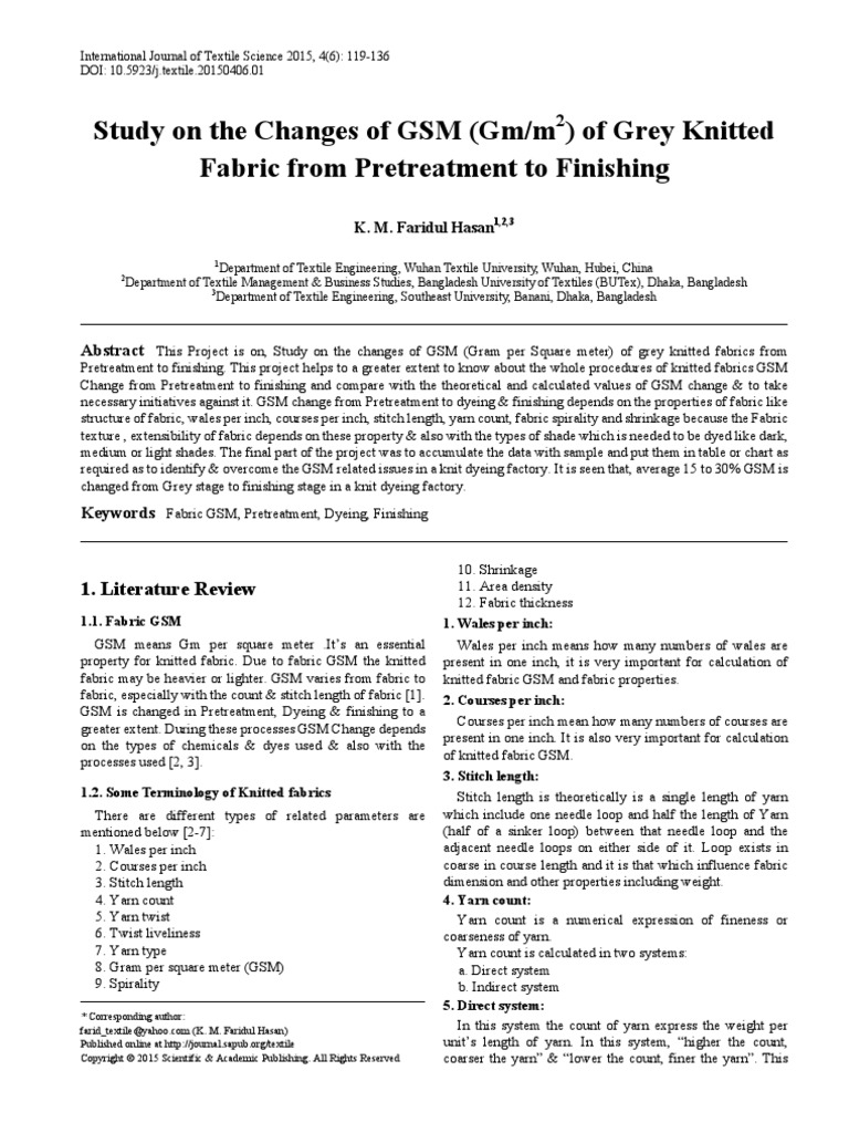 Study On The Changes of GSM (Gmm2) of Grey Knitted Fabric From ...