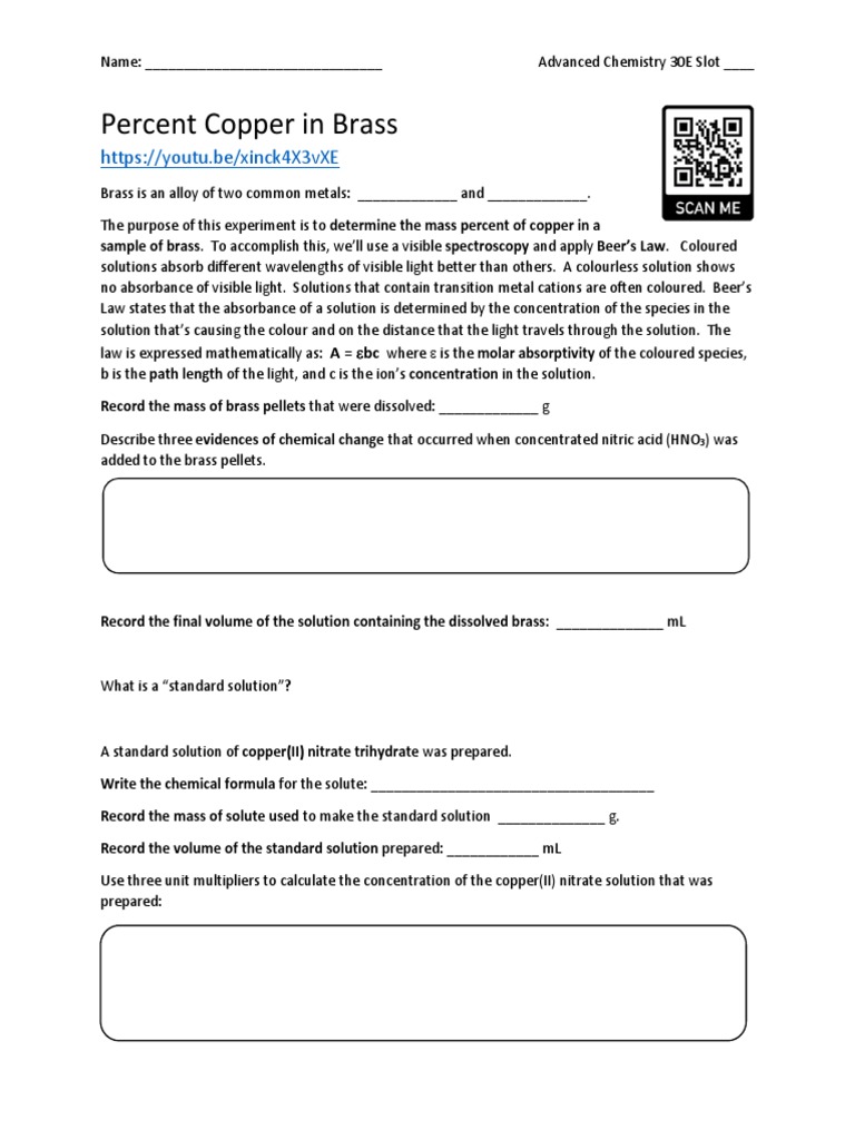 Percent Copper in Brass - YouTube Version PDF | PDF | Absorbance ...