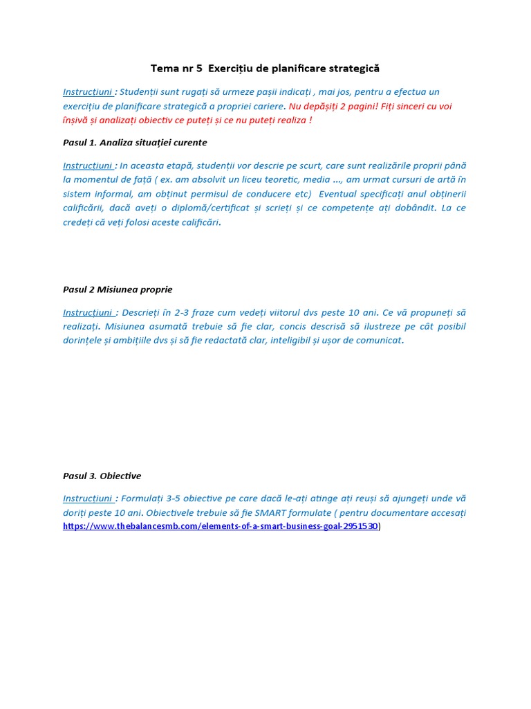 Tema NR 5 Exercițiu de Planificare Strategică | PDF
