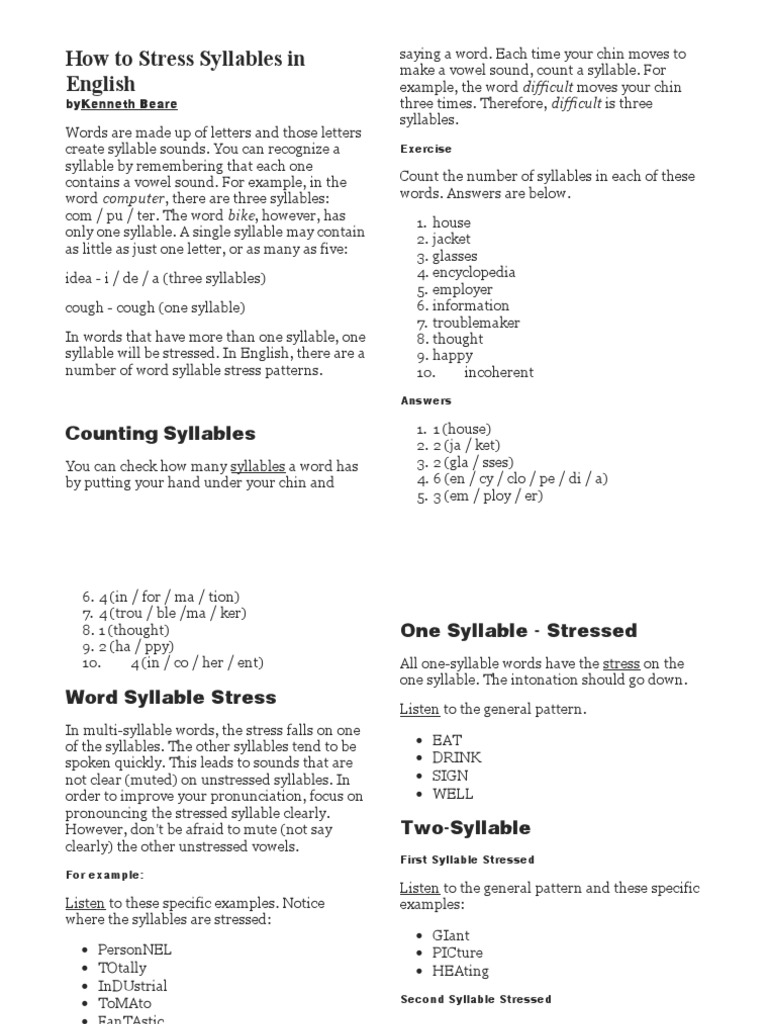 English Syllable Stress Guide | PDF | Stress (Linguistics) | Syllable