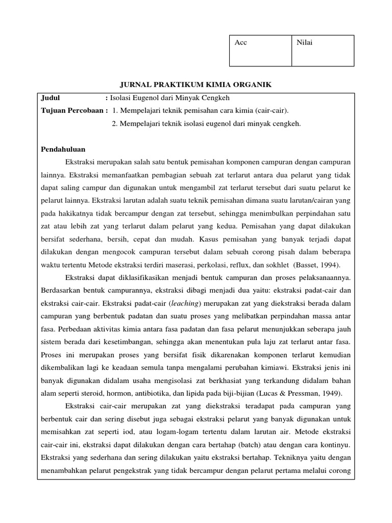 Jurnal Isolasi Eugenol Dari Minyak Cengkeh | PDF