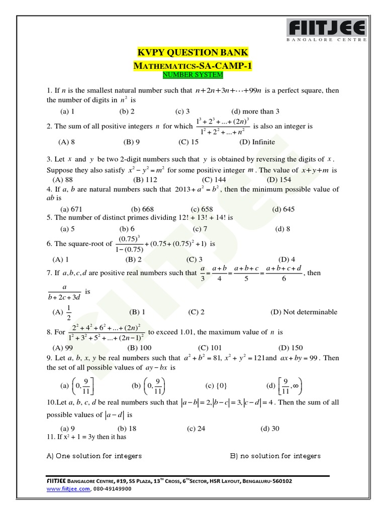 KVPY Mathematics Question Bank | PDF | Circle | Zero Of A Function