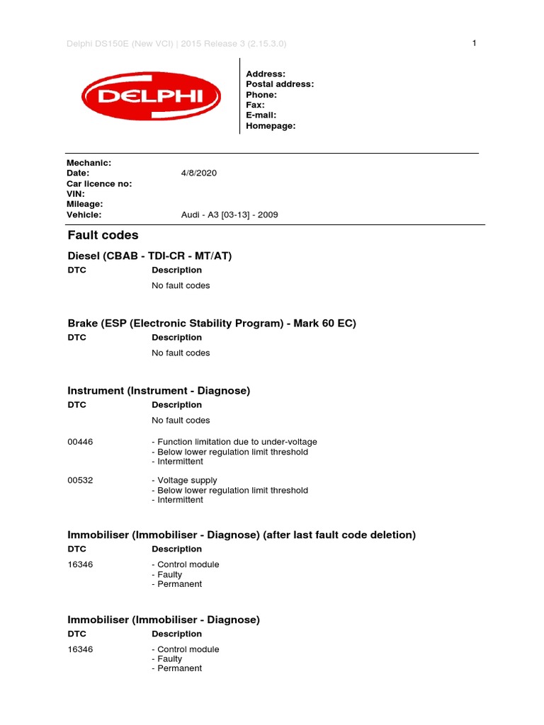 Audi A3 Fault Codes DELPHI | PDF | Business | Computers