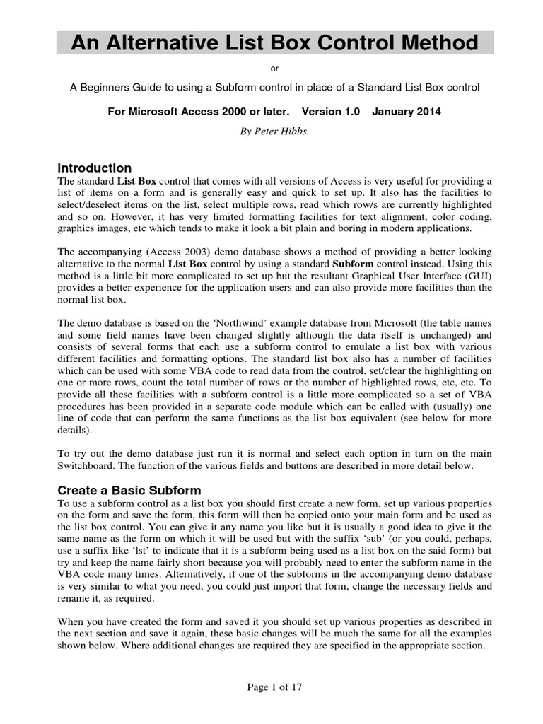 Alternative List Box Control User Manual | PDF | Subroutine | Database Index