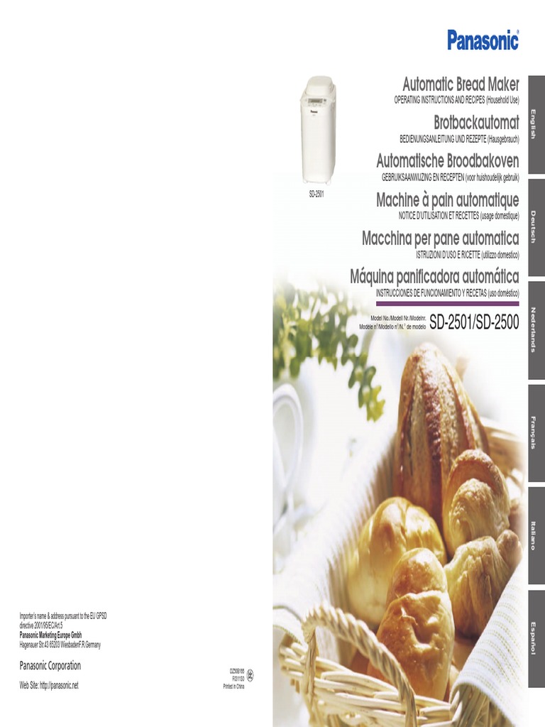 Panasonic SD-2501 Bread Maker Manual | PDF