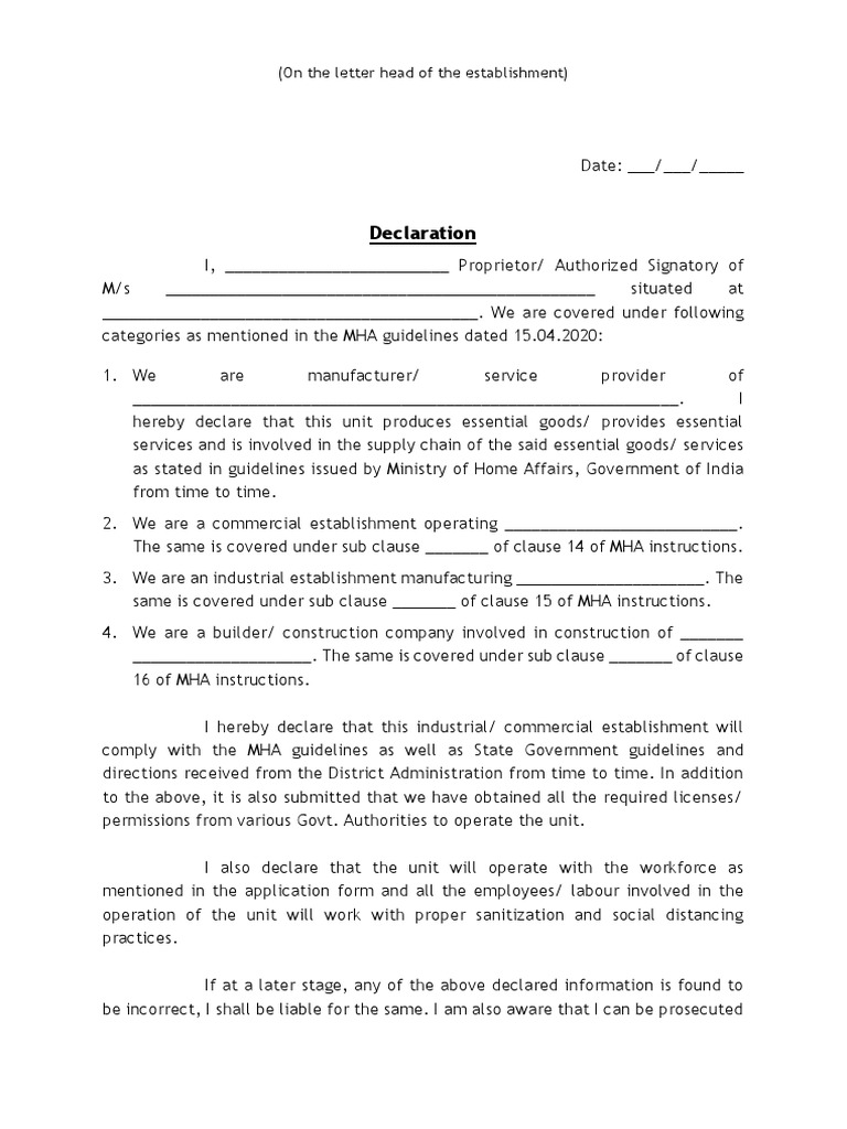 Declaration Format | PDF | Business