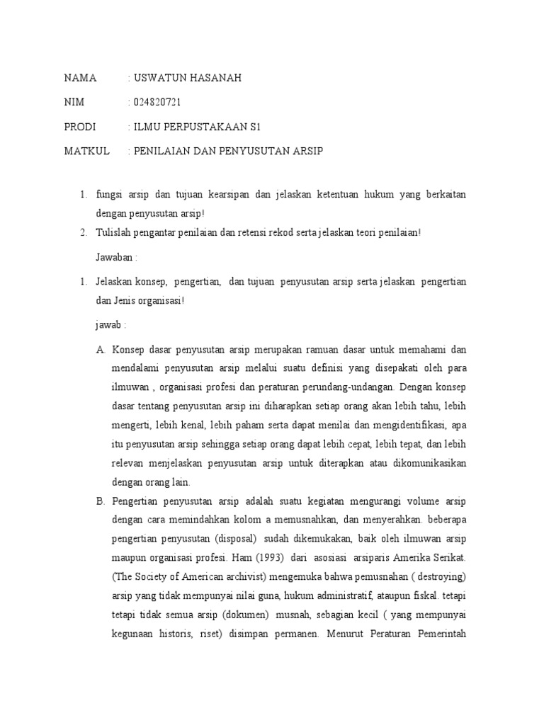 Penilaian Dan Penyusutan Arsip Tugas 1 | PDF Penilaian Dan Penyusutan Arsip Tugas 1 | PDF