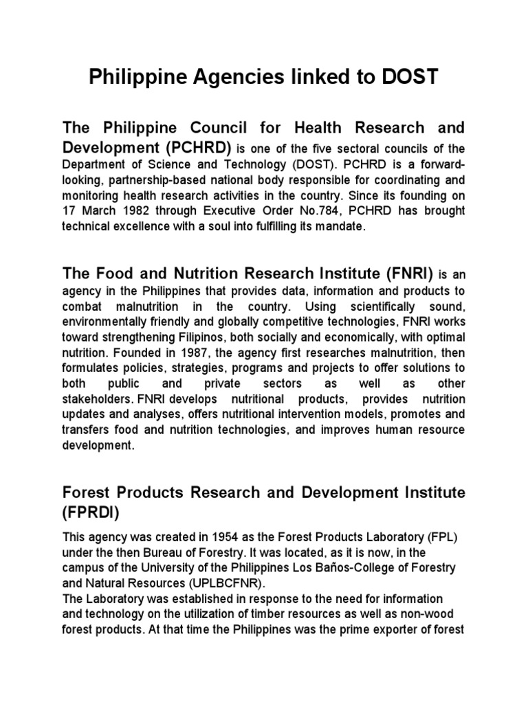 Philippine Agencies Linked To DOST | PDF | Science | Science And Technology