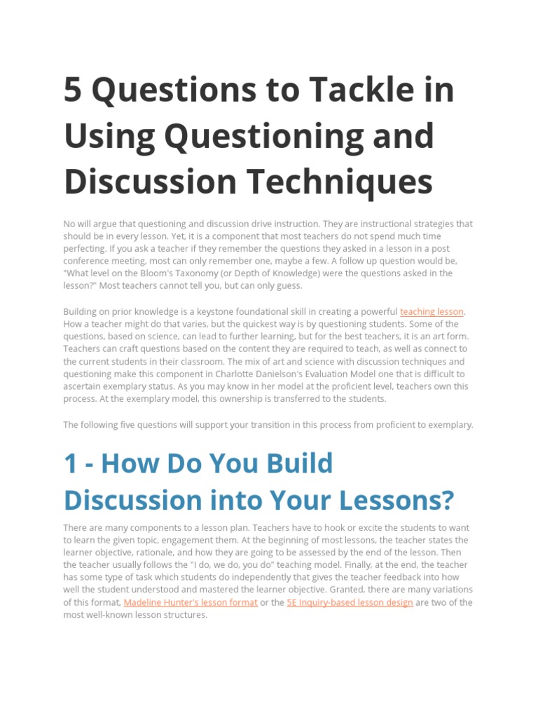 5 Questions To Tackle in Using Questioning and Discussion Techniques ...