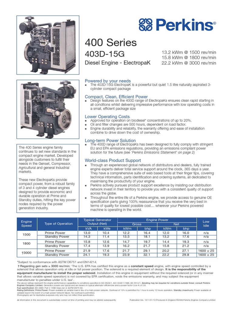 Motor Perkins 403D 15G Datasheet PDF | PDF | Engines | Motor Oil