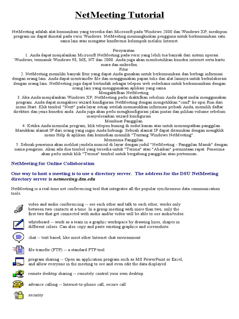 Panduan NetMeeting untuk Pengguna Windows | PDF | Bisnis | Komputer