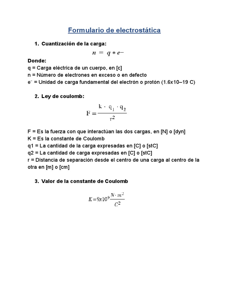 Formulario de Electrostática | PDF
