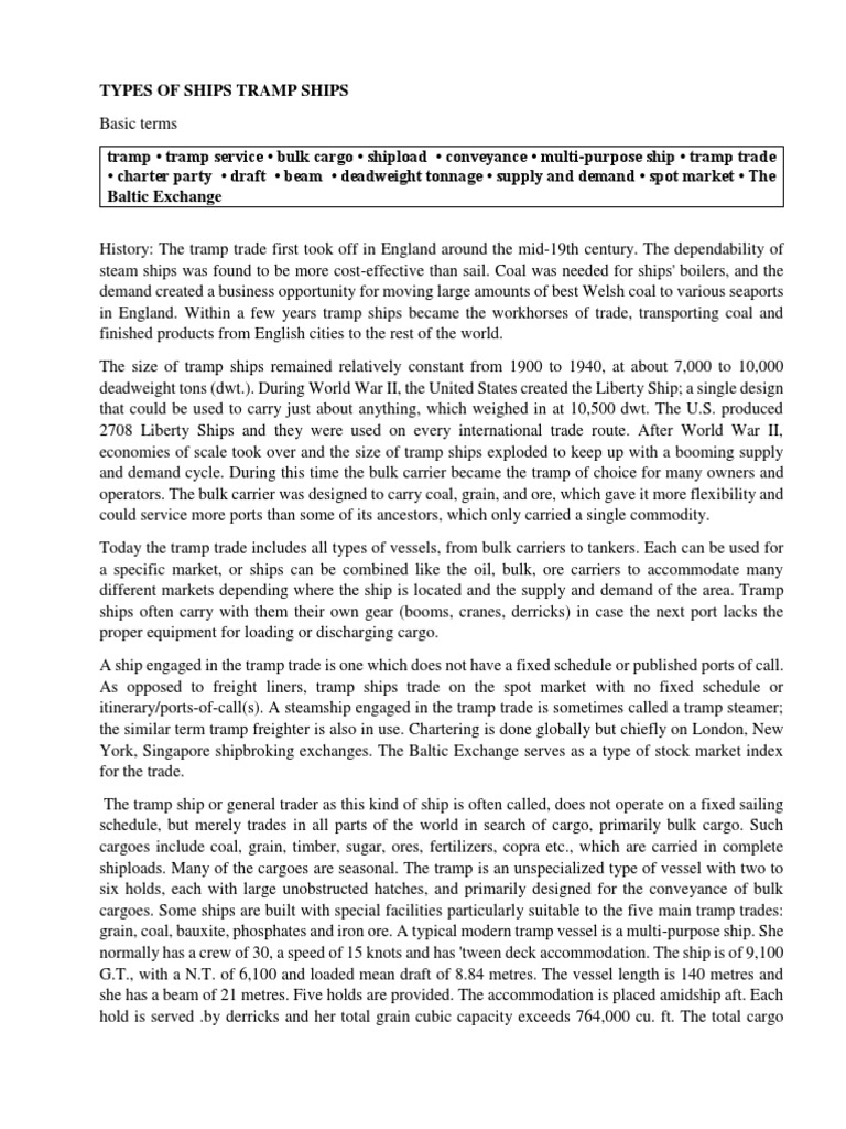 Types of Ships Tramp Ships | PDF | Shipping | Water Transport