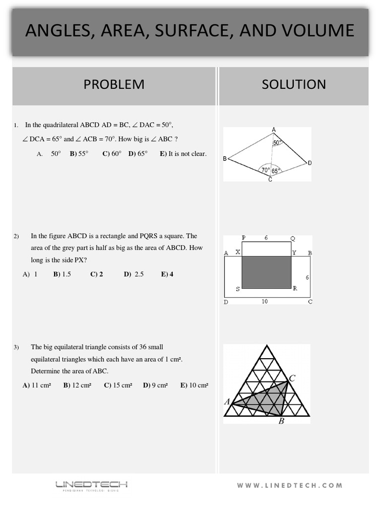 Angles, Area, Surface, and Volume: Problem Solution | PDF | Rectangle ...