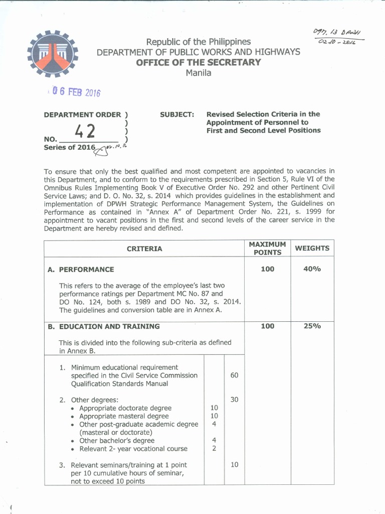 Republic of The Philippines Department of Public Works and Highways Office of The Secretary ...
