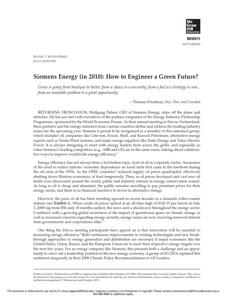 Siemens Energy Case Study With Exibits Pdf Pdf Nuclear Power Wind