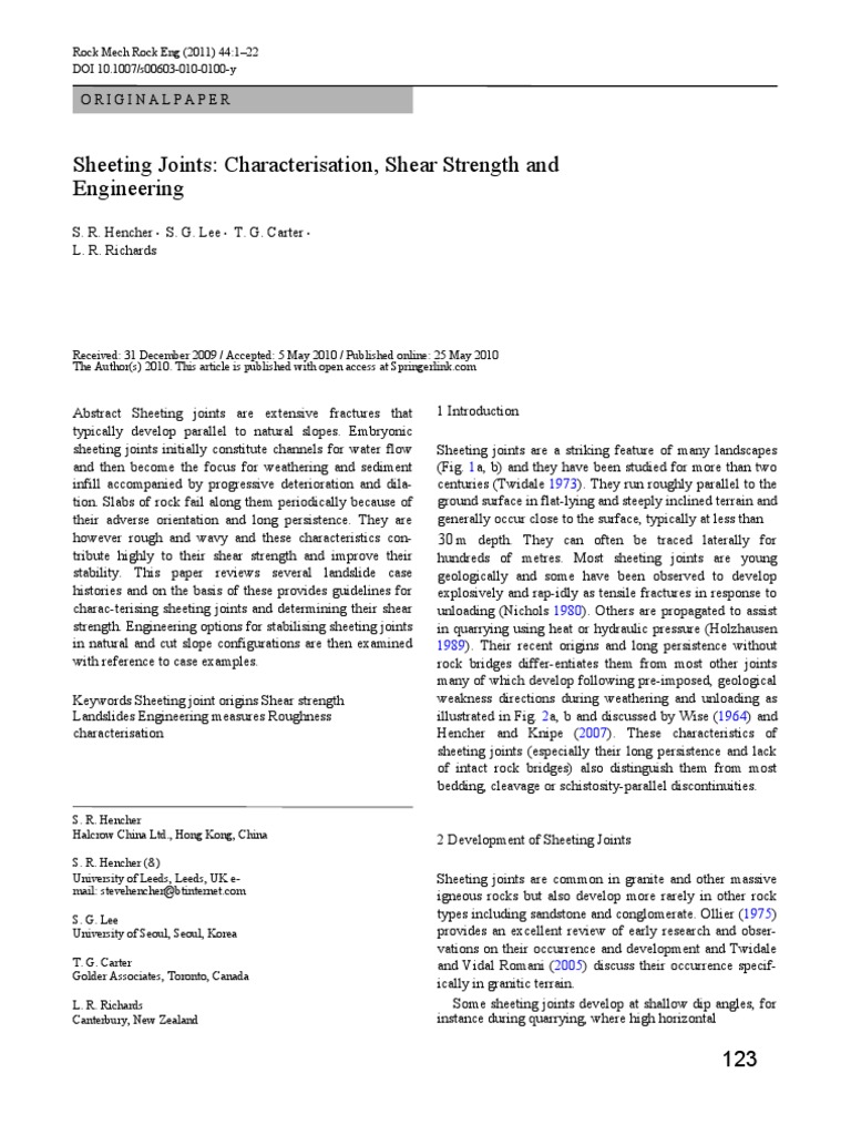 Sheeting Joints: Characterisation, Shear Strength and Engineering | PDF ...