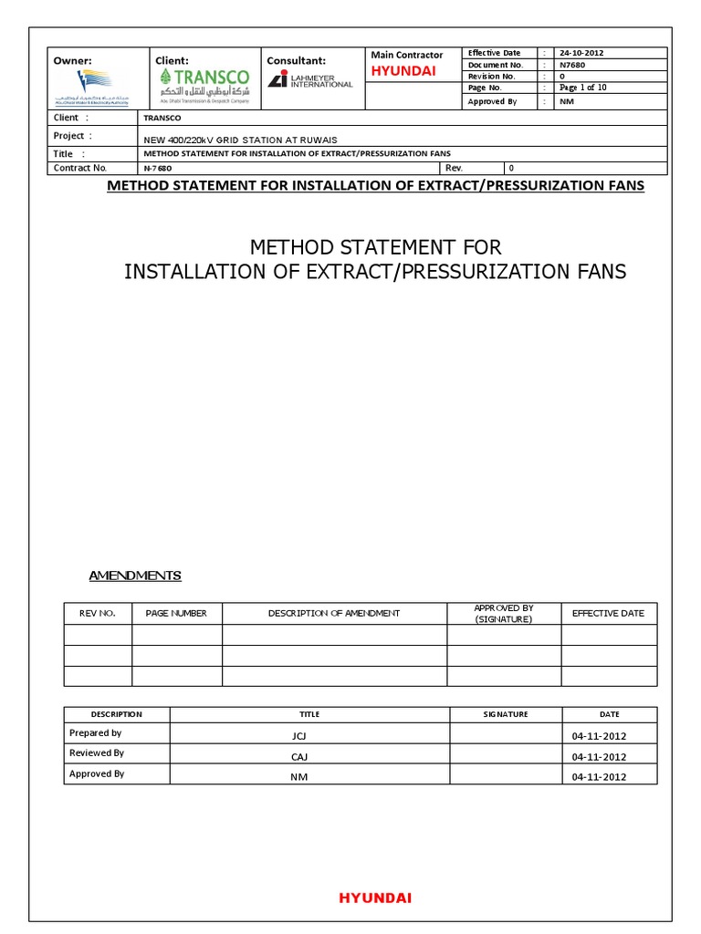 N4611A - METHOD STATEMENT Extract Fan Installation-Rev0 | PDF | Crane ...