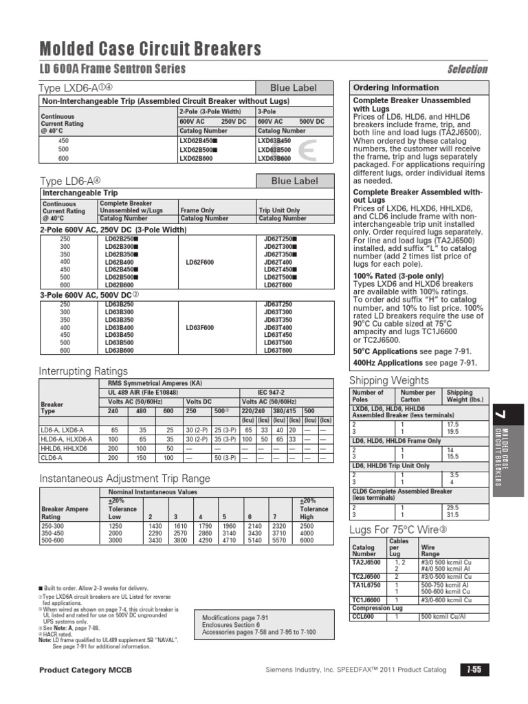 Siemens - LXD63B600 600a Lxd6-A | PDF | Equipment | Components