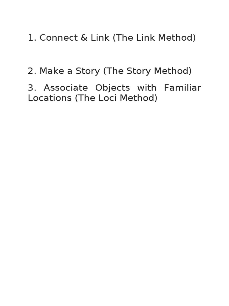 Memory Techniques: Link, Story, Loci | PDF | Computers