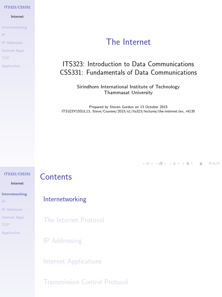 The Internet: ITS323: Introduction To Data Communications CSS331 ...