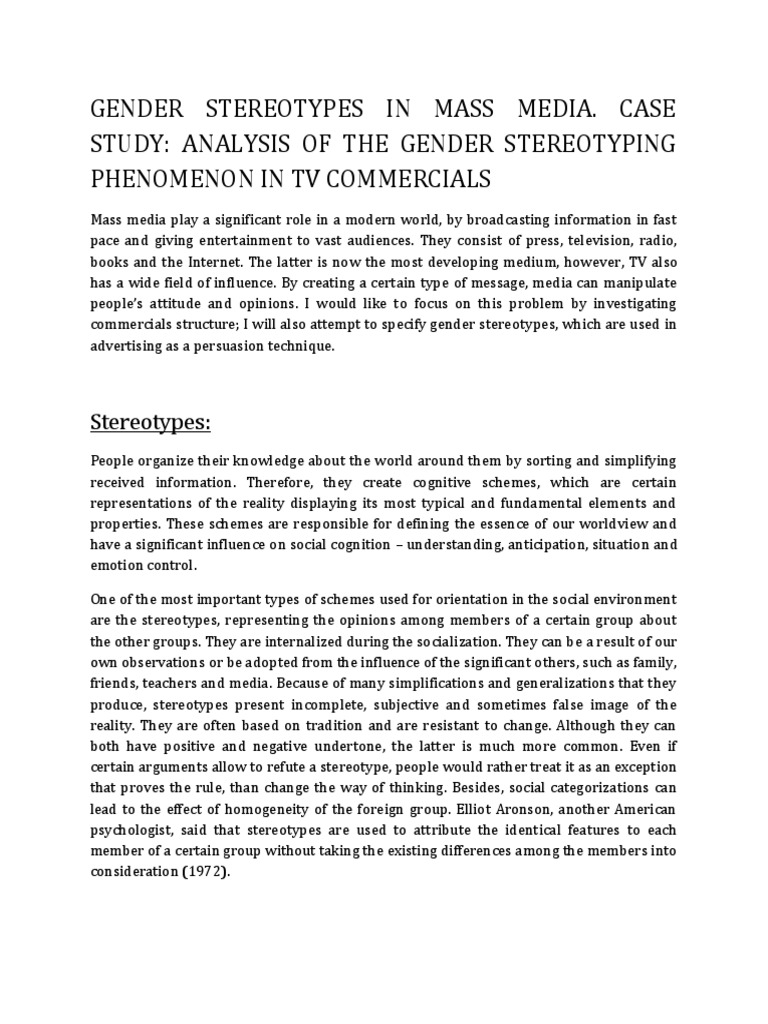 Gender Stereotypes in Mass Media. Case Study: Analysis of The Gender ...