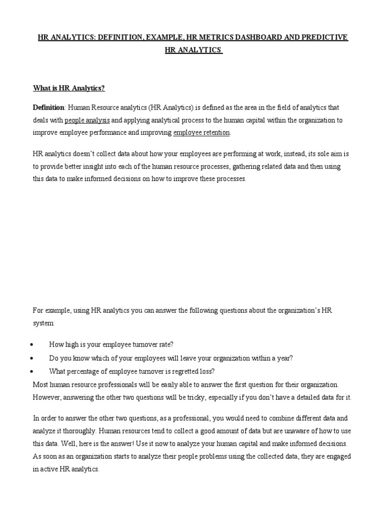 HR Analytics Definition - Example - HR Metrics Dashboard and Predictive ...