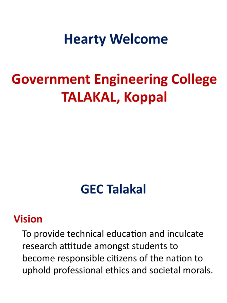 Hearty Welcome: Government Engineering College TALAKAL, Koppal | PDF ...