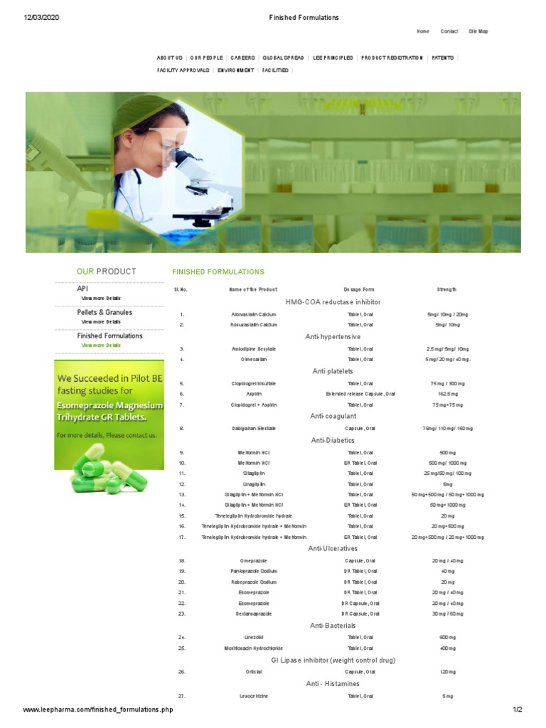 Lee Pharma's-Finished Formulations | PDF | Functional Group | Pharmacology