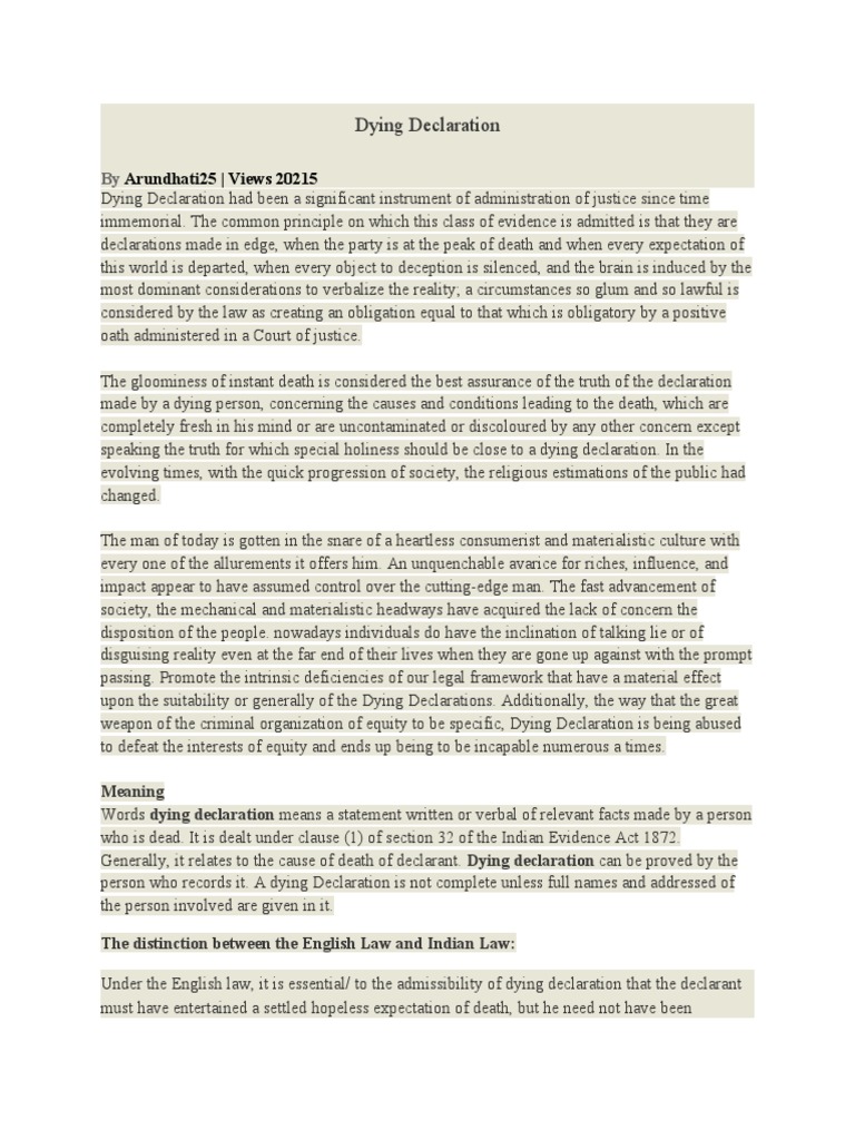 Dying Declaration | PDF | Evidence | Evidence (Law)
