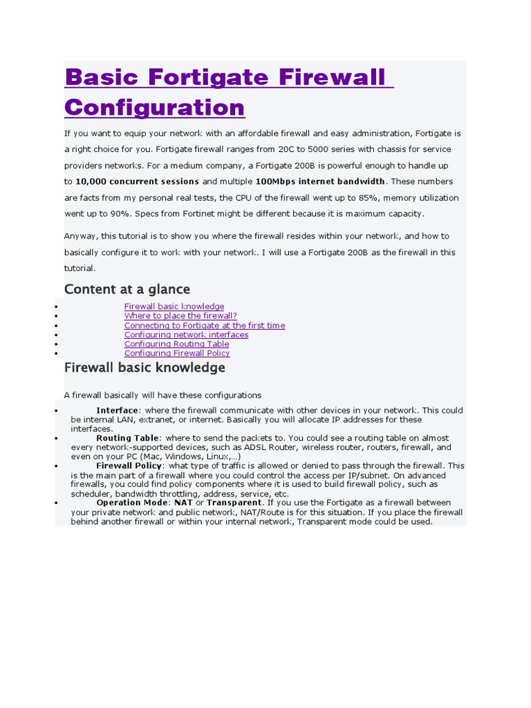 Basic Fortigate Firewall Configuration | PDF | Ip Address | Router ...