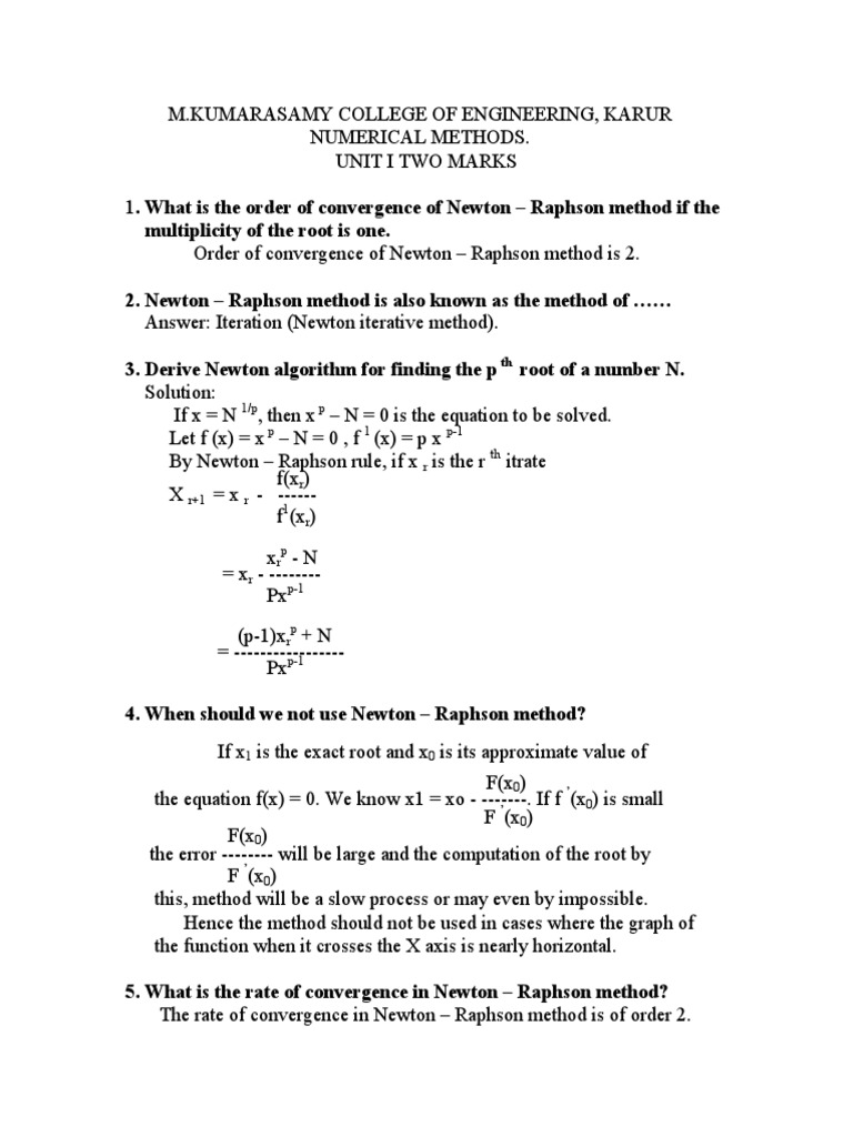Numerical Methods Two Marks | PDF | Numerical Analysis | Computational ...