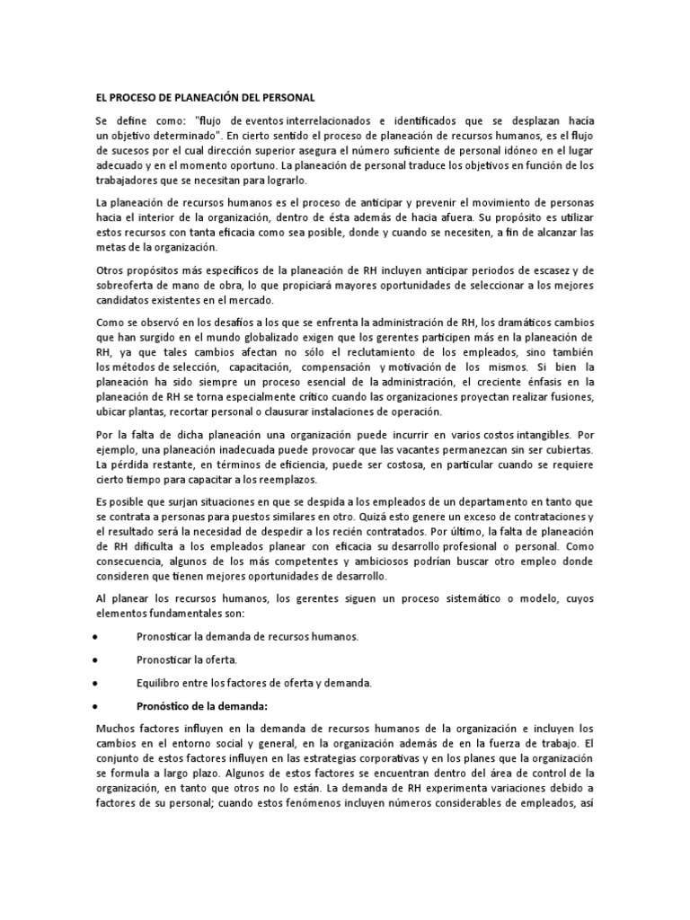 Proceso de Planeación de Personal | PDF | Gestión de recursos humanos ...