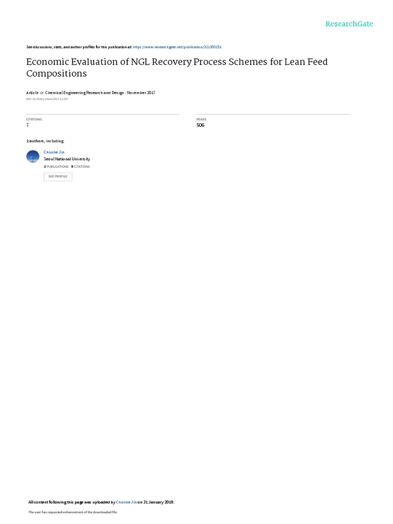 Economic Evaluation of NGL Recovery Process Schemes For Lean Feed ...