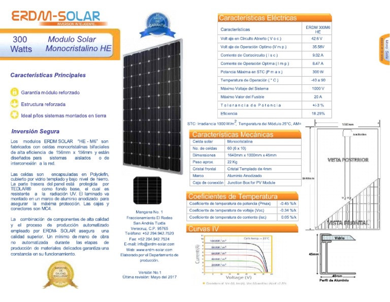 Modulo ERDM SOLAR Pro-Power Monocristalino 300Wp HE-M6 (Entregados A La ...