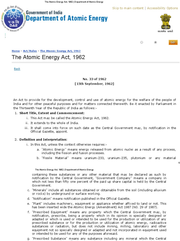 Atomic Energy Act | PDF | Radioactive Decay | Nuclear Power