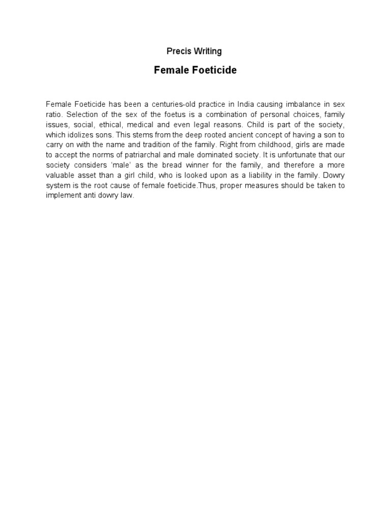 Precis Writing | PDF | Family | Gender